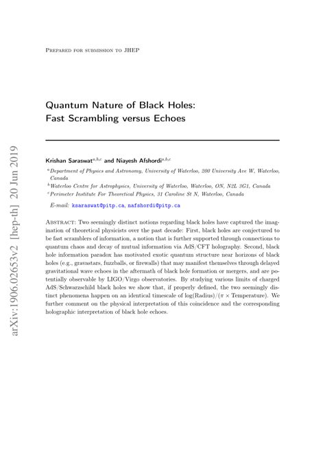 Pdf Quantum Nature Of Black Holes Fast Scrambling Versus Echoes