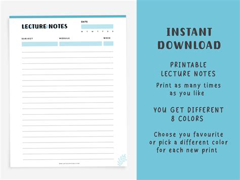 Printable Lecture Notes Template For School And College Planners