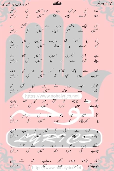 Hussain Ki Marzi Mir Hasan Mir New Manqabat Lyrics 2024