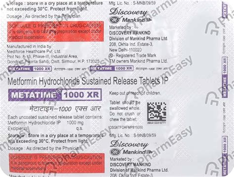 Metatime Xr 1000 Mg Tablet 10 Uses Side Effects Price Dosage
