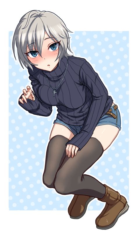 Safebooru 1girl Anastasia Idolmaster Black Legwear Blue Eyes Cross