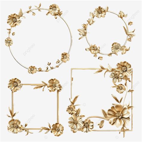 럭셔리 황금 사각형 및 원형 프레임 세트 꽃 덩굴 액자 정사각형 둥근 Png 일러스트 및 이미지 에 대한 무료 다운로드