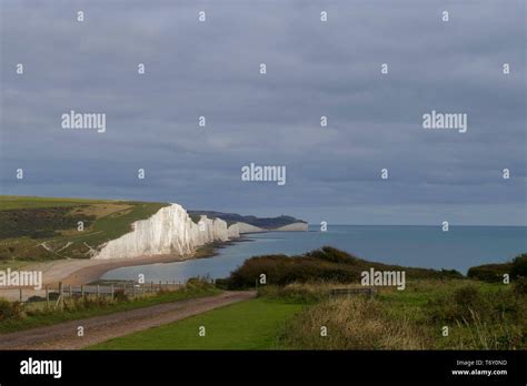 The Seven Sisters Chalk Cliffs Seaford East Sussex England Stock