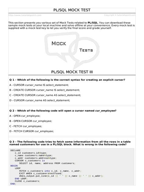 Plsql Mock Test Iii Pdf Pl Sql Data Management