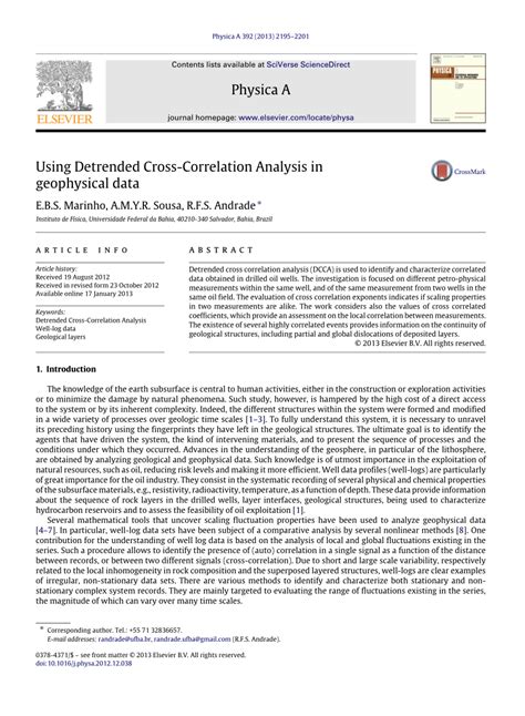 Pdf Using Detrended Cross Correlation Analysis In Geophysical Data