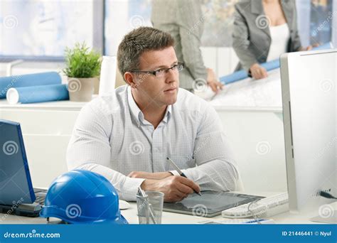 Concentrating Architect At Work Stock Image Image Of Engineering