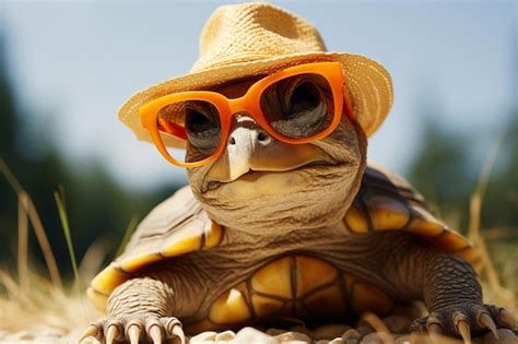 Premium Ai Image Turtle In Straw Hat And Shades Exudes The Essence Of