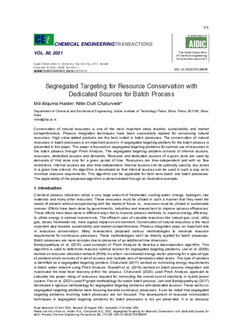 Pdf Resource Conservation In Batch Processes