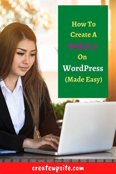 a woman sitting in front of a laptop computer with the words how to create a website on