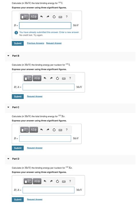 Calculate In MeV The Total Binding Energy For Chegg Com