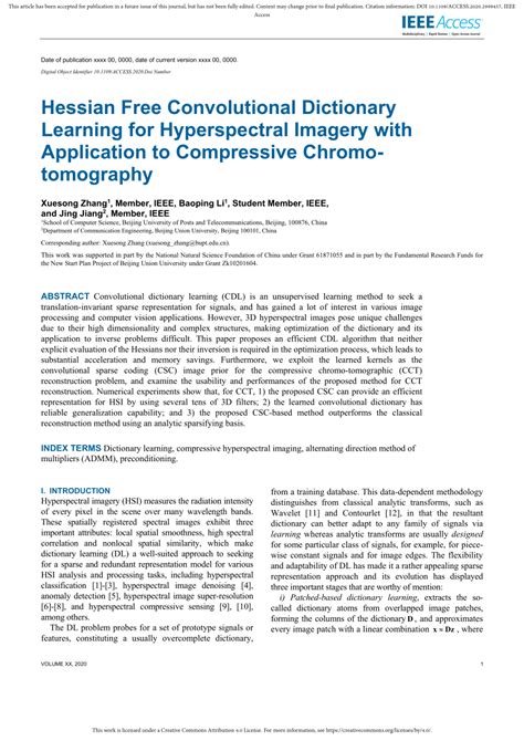 Pdf Hessian Free Convolutional Dictionary Learning For Hyperspectral Imagery With Application