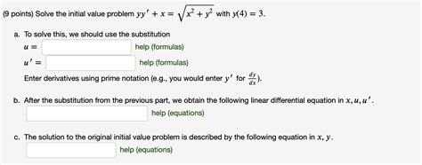 solved 9 points solve the initial value problem yy x