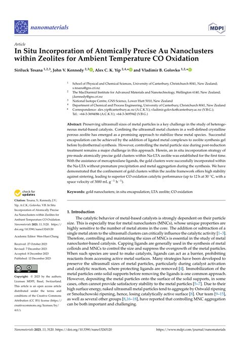 PDF In Situ Incorporation Of Atomically Precise Au Nanoclusters