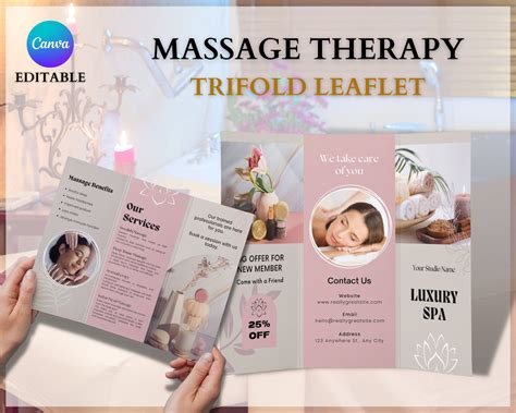 Massage Therapy Leaflet Trifold Spa Salon Brochure Editable Massage