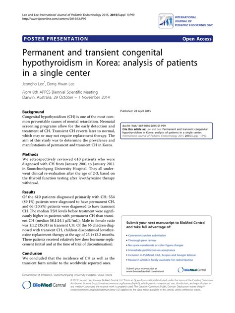 Pdf Permanent And Transient Congenital Hypothyroidism In Korea Analysis Of Patients In A