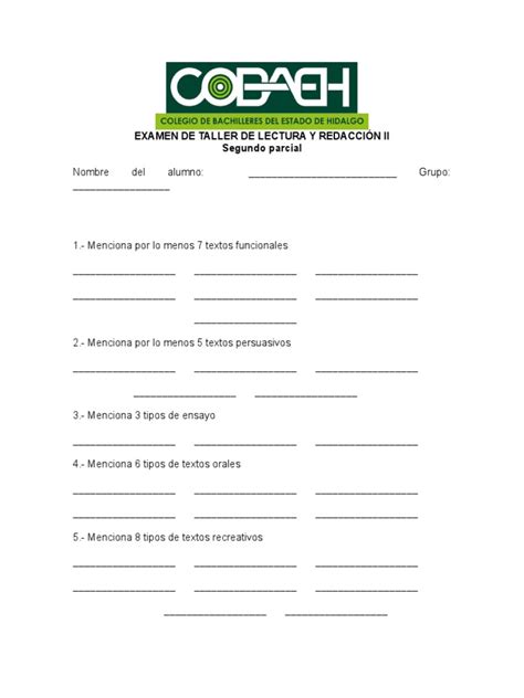 Examen De Taller De Lectura Y RedacciÓn Ii Pdf