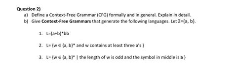 Solved Question 2 A Define A Context Free Grammar Cfg