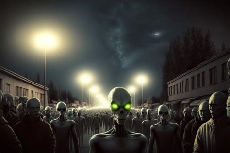 Premium Ai Image Alien Crowd On The Street Monster Invaders In Scifi Scene Generated Ai