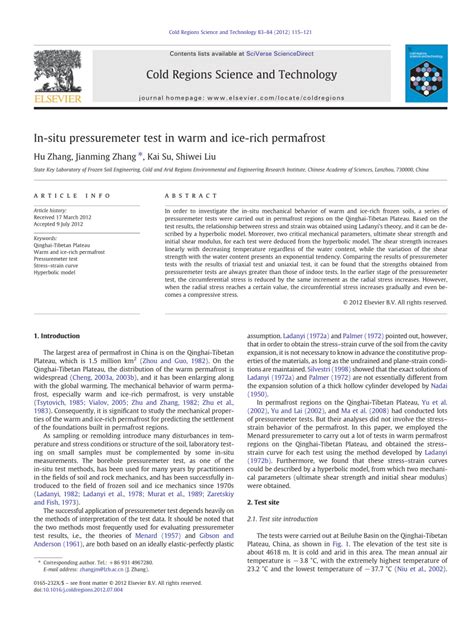 PDF In Situ Pressuremeter Test In Warm And Ice Rich Permafrost