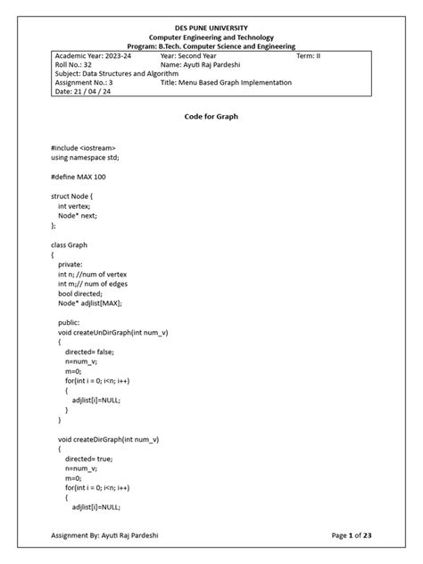 Menu Driven Program For Dsa Cpp Pdf Vertex Graph Theory