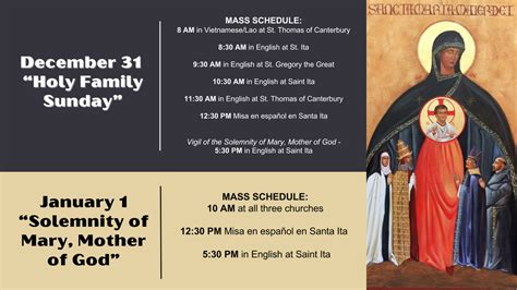 Dec 31 And Jan 1 New Years Eve 2023 And Day 2024 Mass Schedule Mary