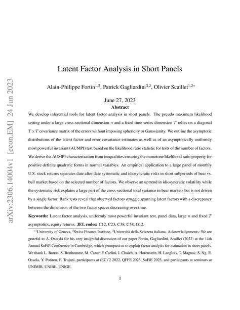 Latent Factor Analysis In Short Panels Deepai