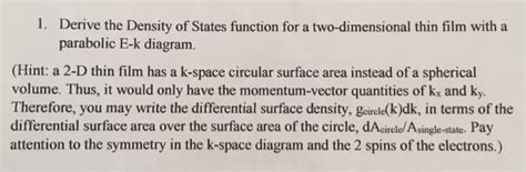 Solved Derive The Density Of States Function For A Chegg