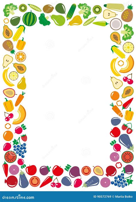 Vegetables And Fruits Icons Rectangle Frame Stock Vector Illustration