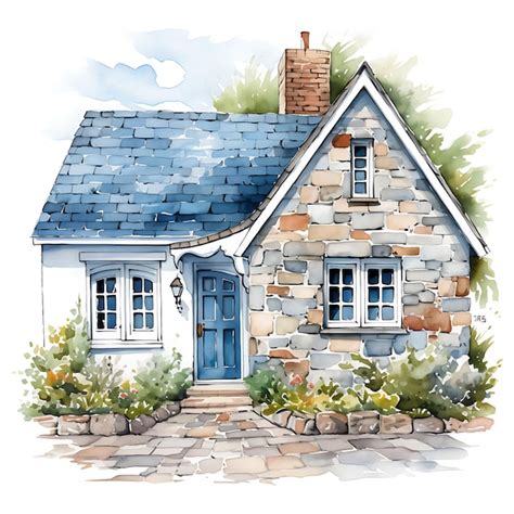 Premium Ai Image Watercolor Cobblestone Cottage Illustrating The