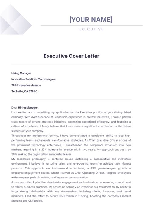 Free Executive Cover Letter Template To Edit Online