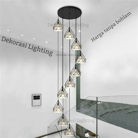 Jual Lampu Gantung 10in1 Void Tangga Diamond Kain Minimalis Model 10