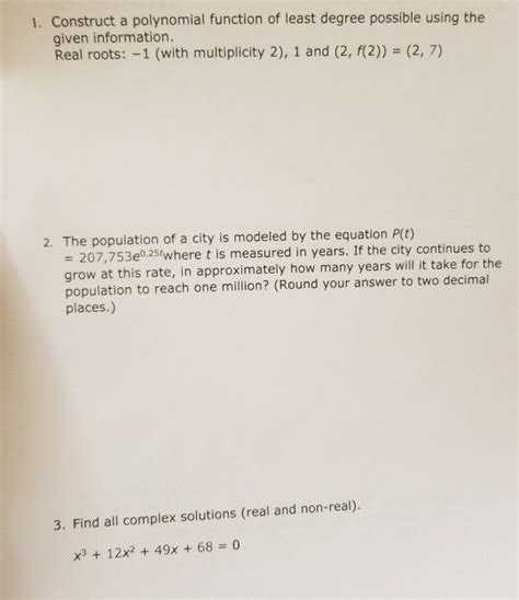 Solved 1 Construct A Polynomial Function Of Least Degree