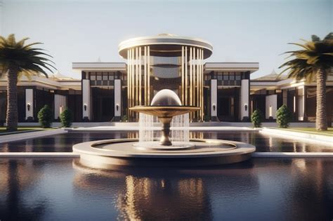 Premium Ai Image A D Render Of A Building With A Fountain In The Middle
