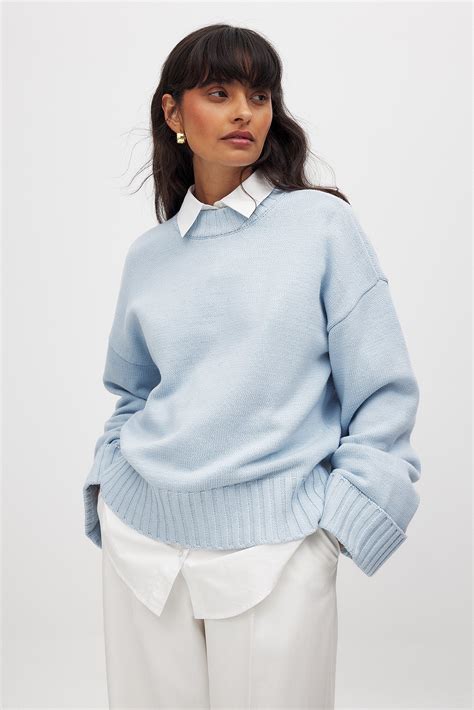 Folded Sleeve Knitted Sweater Blue Na Kd