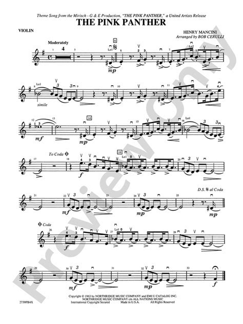 The Pink Panther 1st Violin 1st Violin Part Digital Sheet Music