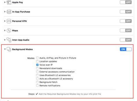 Ios Voip Push Notifications Xcode Background Modes Not Showing Required Option Stack Overflow