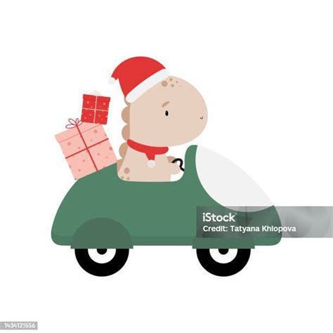 크리스마스 만화 공룡 흰색 배경에 벡터 인쇄 어린이 물건 카드 포스터 배너 어린이 책 팩 옷 직물 벽지 섬유 또는 접시에 인쇄 공룡에 대한 스톡 벡터 아트 및 기타 이미지