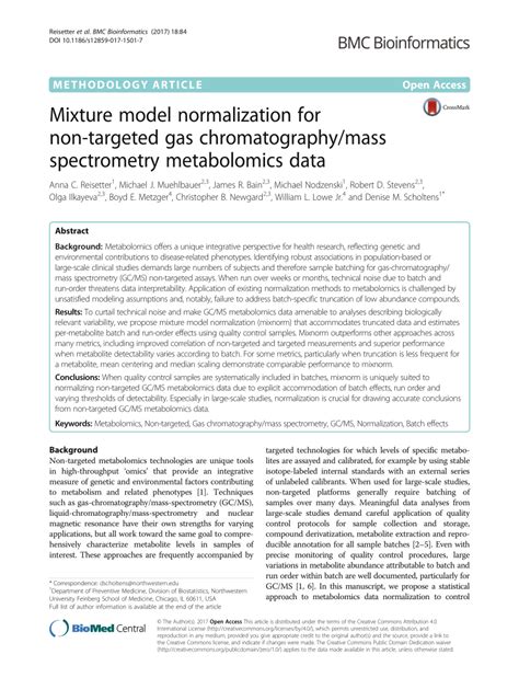 Pdf Mixture Model Normalization For Non Targeted Gas Chromatography