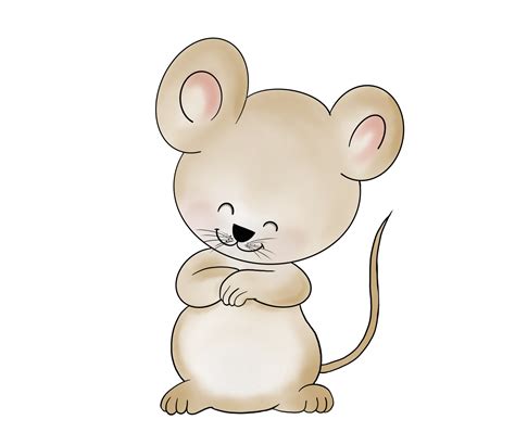Cute Little Fat Brown Doodle Cartoon Mouse Character In Embarrasses