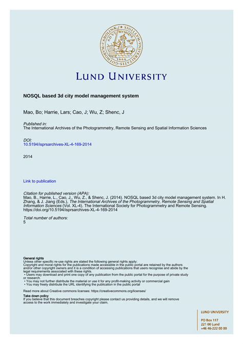pdf nosql based 3d city model management system mao bo · nosql