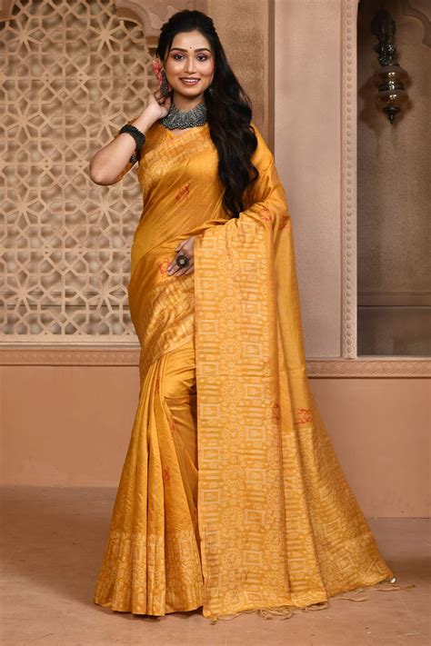 Woven Banglori Raw Silk Saree In Yellow Ucchal Fashion