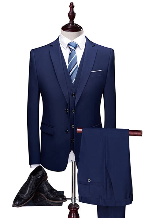 Zapaka Women Navy Blue Tuxedo Suits 3 Pieces Slim Fit Casual Mens
