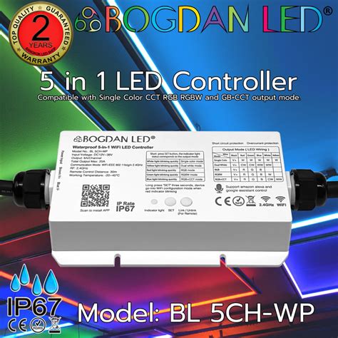 Model No Bl 5ch Wp Waterproof 5 In 1 Wifi Led Controller ยี่ห้อ Bogdan Led อัตราการป้องกันน้ำ