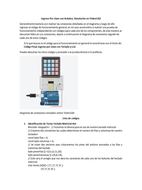 Ingreso Por Clave Con Arduino Tinkercad Pdf Ingeniería Informática