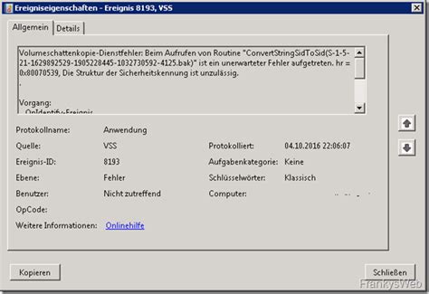 vss backup fails with error message convertstringsidtosid frankys web
