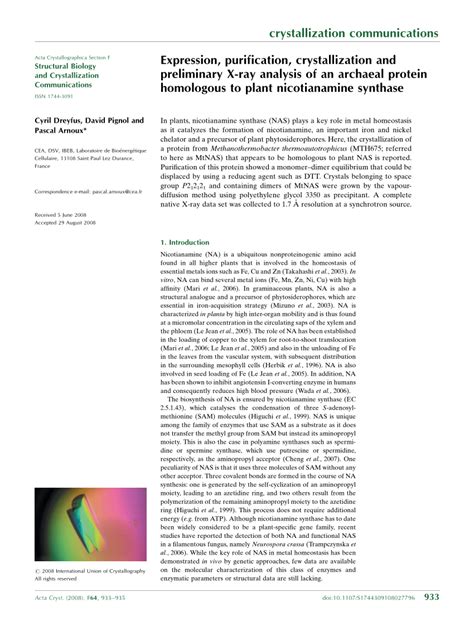Pdf Expression Purification Crystallization And Preliminary X Ray