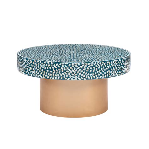 Linon Saxony Round Coffee Table Blue Mother Of Pearl