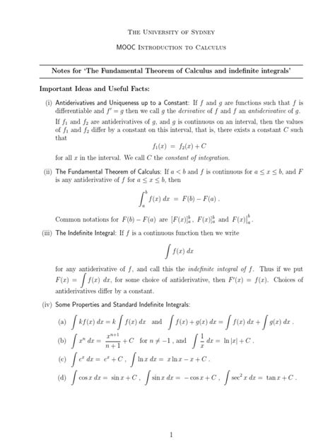 Fundamental Theorem Of Calculus And Indefinite Integrals Explained Pdf Integral Calculus
