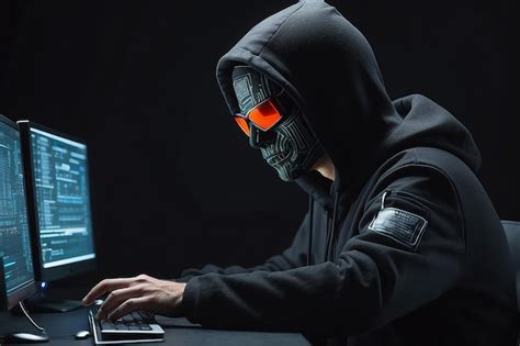 premium photo futuristic with black hoodie ethical hacker on a