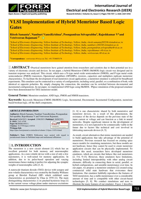 Pdf Vlsi Implementation Of Hybrid Memristor Based Logic Gates Article